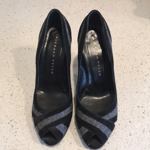 Richard Tyler | Shoes | Richard Tyler Black Suede Tweed Peeptoe Heels ...